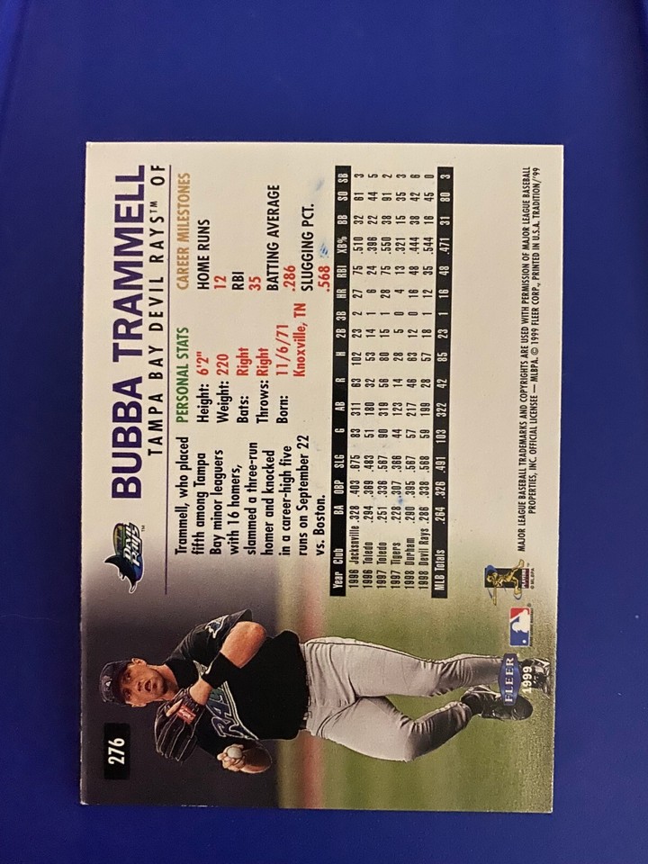 1999 FLEER TRADITION BUBBA TRAMMELL TAMPA BAY RAYS SIGND AUTOGRAPHED ...