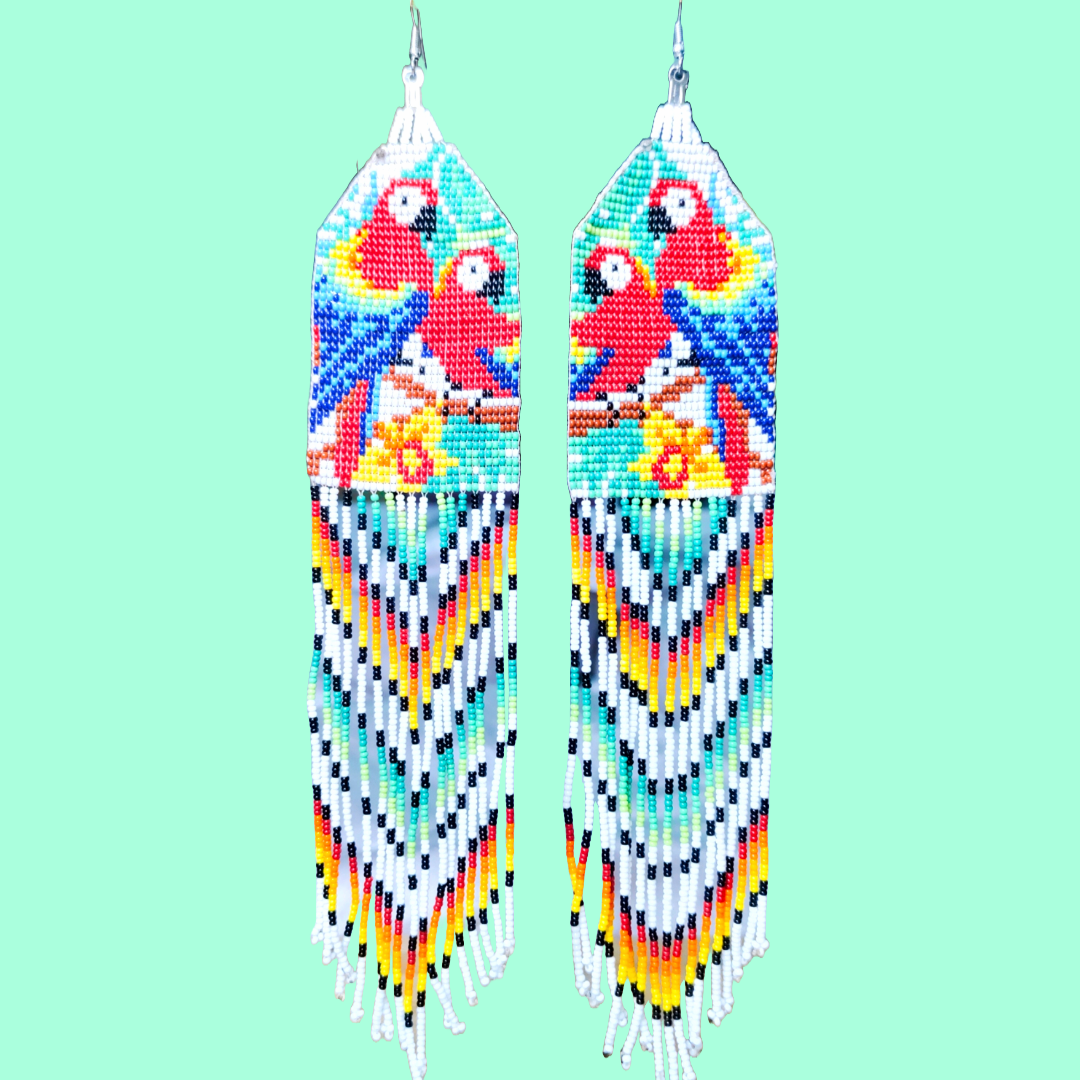 Indigenous Native Drop Macaw Beads Lightweight Earrings Brazilian 21 CM ...
