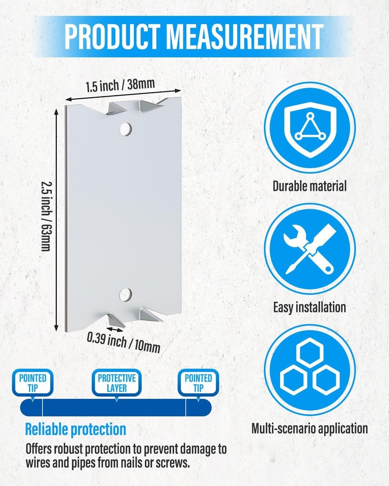 200 Pack Nail Protection Plates for Wood Studs, 2.5 x 1.5 Inch Cable ...