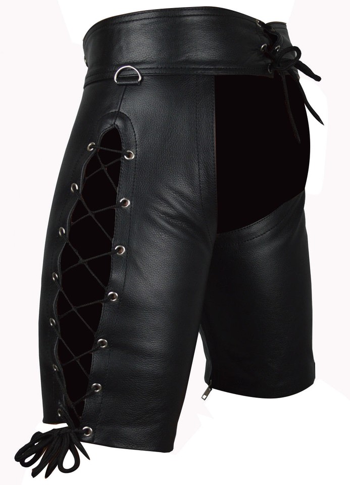 Men's Real Leather Laced Chaps Shorts/ Chaps / Club wear Chaps Shorts ...
