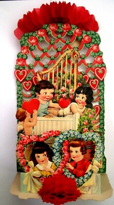 Adorable Large Vintage Pull Down Die Cut Scraps Valentine w/ Adorable ...