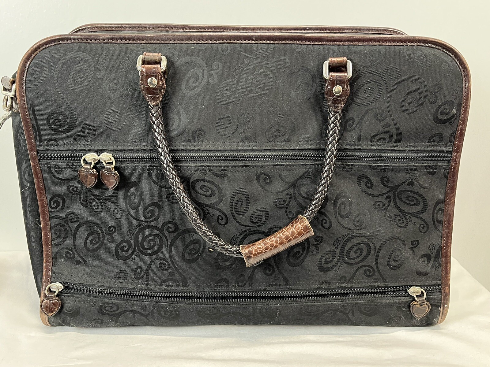 Vtg Brighton Overnight Weekender Luggage Travel Bag Black Brown Leather ...