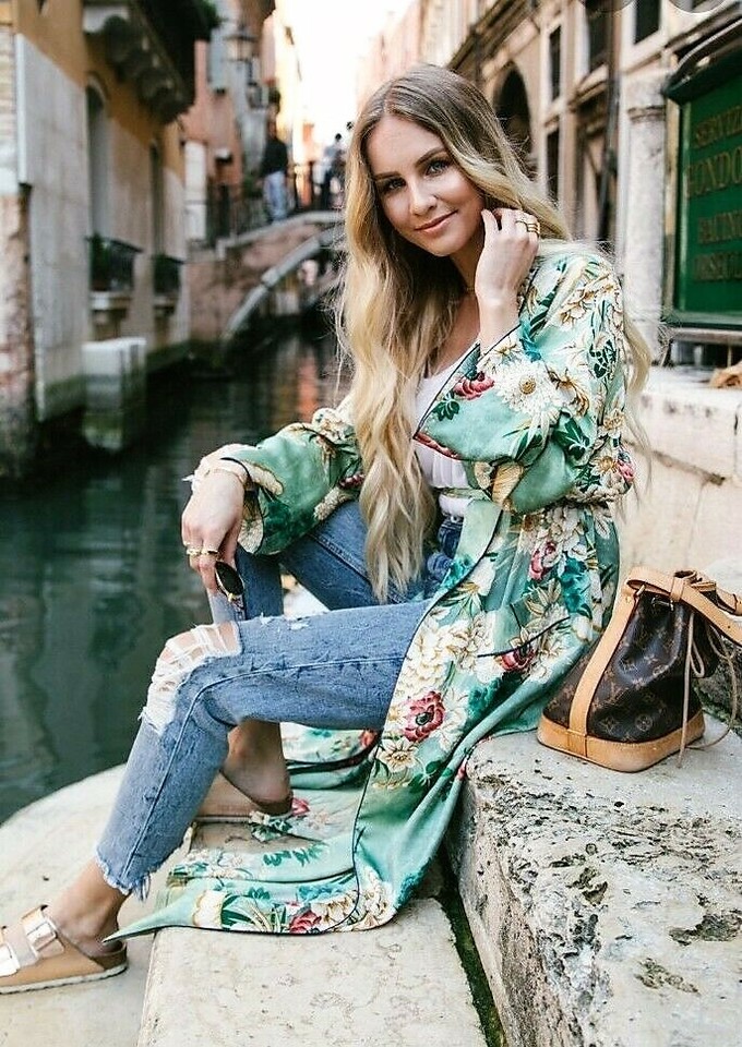 ZARA ICONIC GREEN FLORAL PRINTED ORIENTAL SILKY BELTED KIMONO SIZE L ...