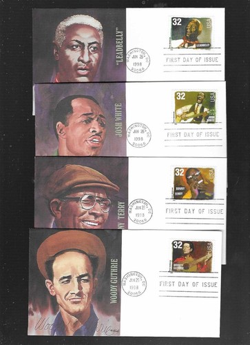 US FDC FIRST DAY COVERS FOLK MUSICIANS 1998 THREE SETS OF 4 TOTAL 12 ...
