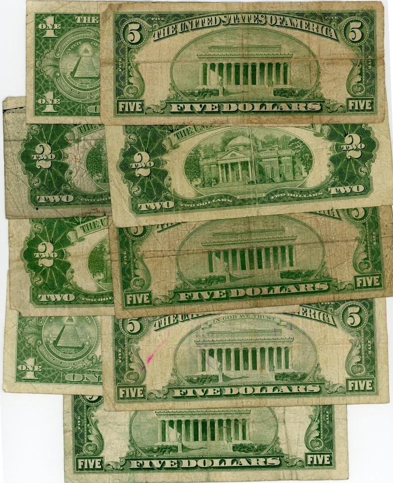 9 Old Paper Money Silver Certificates & US Notes 1928 1934 1935 1953 ...