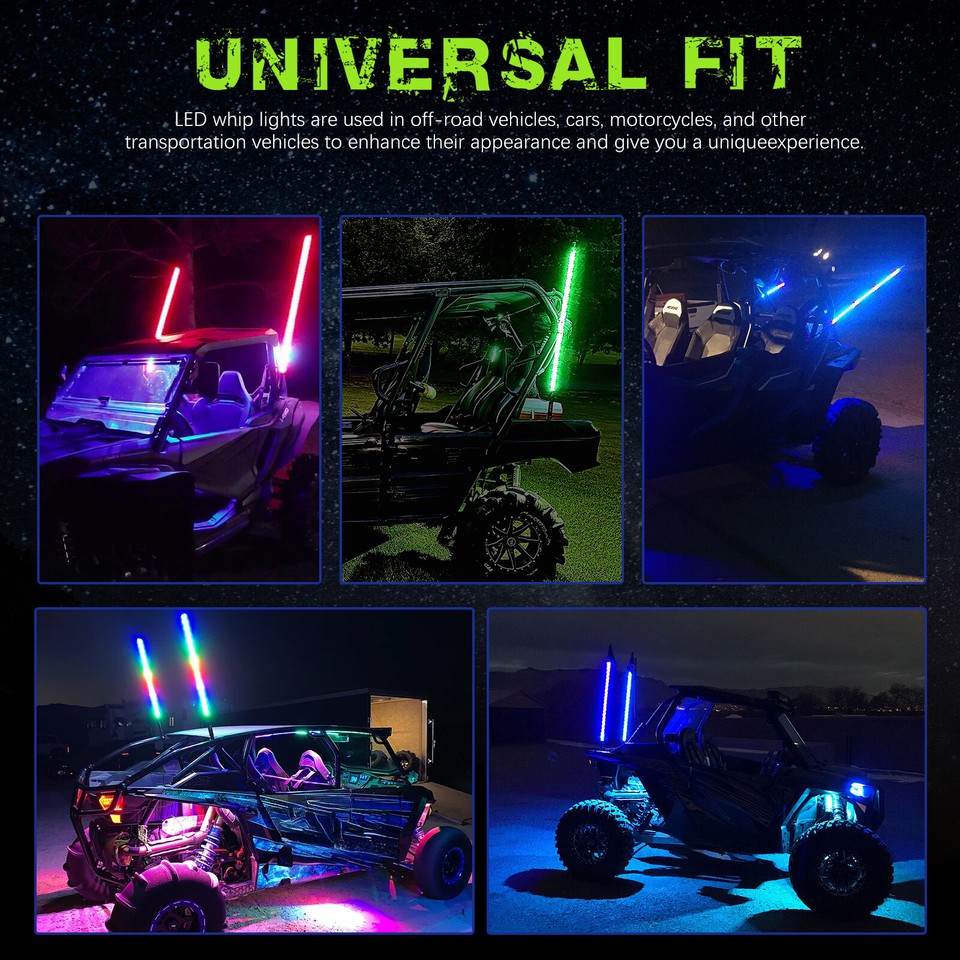 For Can-Am Outlander 570 XMR 2x 1FT Lighted Spiral LED Whip Antenna RGB ...