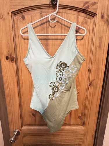 Shape FX One Piece Swim Women’s Green Embroidered Slimming Bathing Suit ...