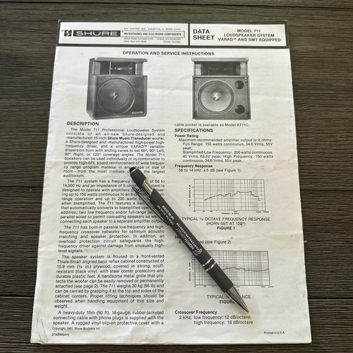 Shure 711 Loudspeaker System VARAD SMT - DATA SHEET PAMPHLET ...