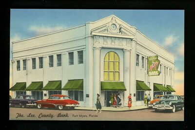 Florida FL linen postcard Fort Myers, Lee County Bank Royal Palm ...