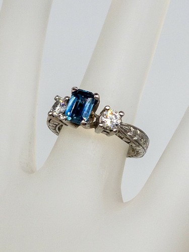 Designer $6000 1.75ct Natural Blue Sapphire Diamond Platinum 3 Stone ...