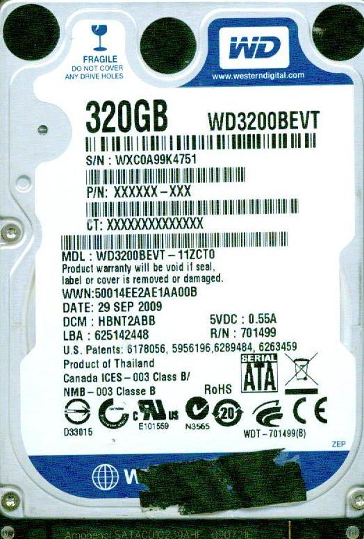 WD3200BEVT-11ZCT0, DCM HBNT2ABB, WXC0 WESTERN DIGITAL SATA 320GB | eBay