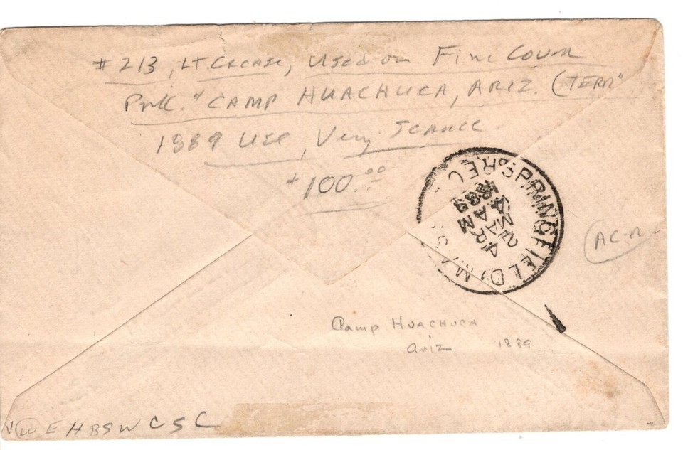 2C,CAMP HUACHUCA,Arizona Territory.to Springfield,Mass. 1889 Usage. | eBay