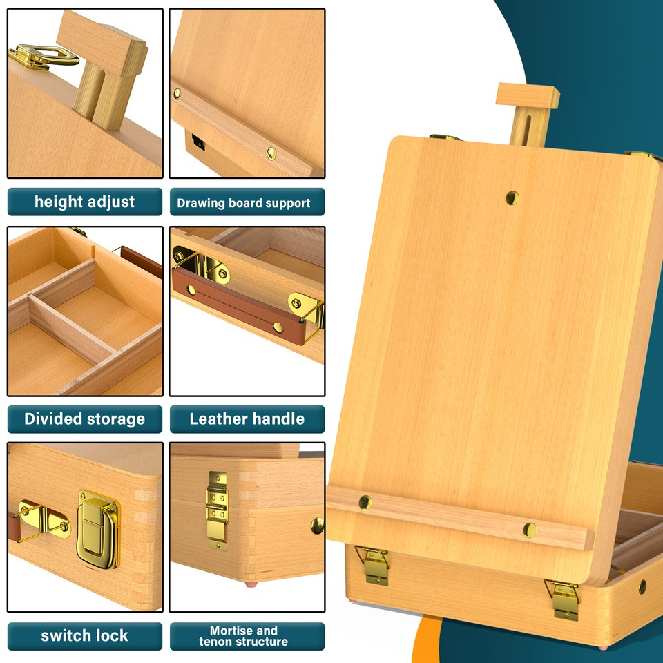 Portable Wooden Drawers Artist Table Desk Top Easel Stand Sketch Box ...