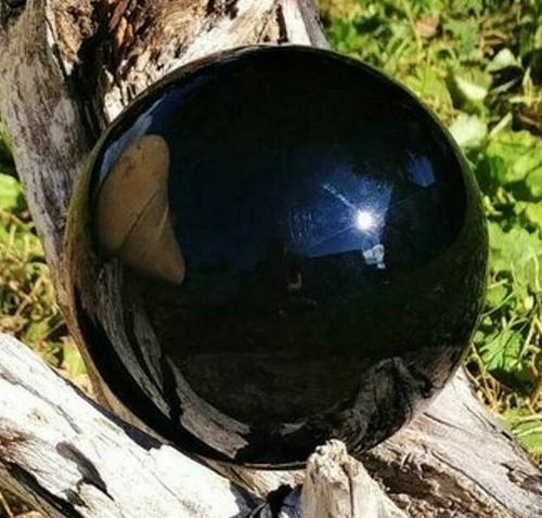 Obsidian Crystal Ball Wood Stand 110mm Divination Gazing Sphere Scrying ...