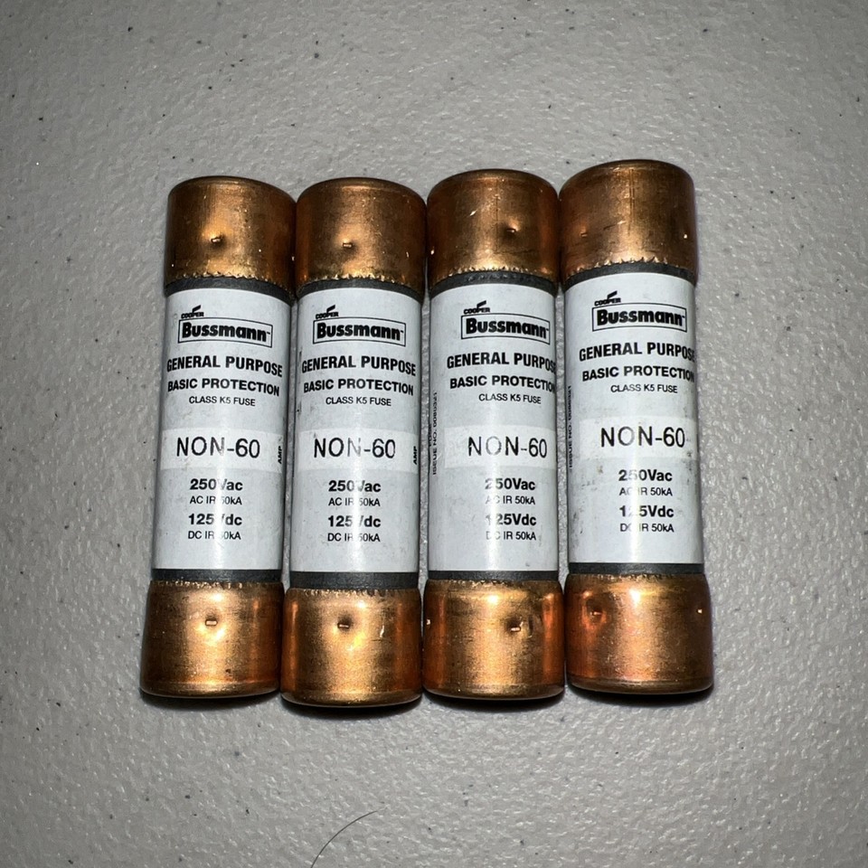 Lot Of 4 Bussmann NON-60 & NON-50 Amp. 250 Vac One Time Fuse Cartridges ...