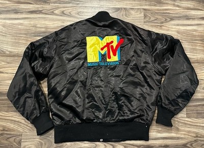 VTG MTV Music Television Satin Bomber Jacket Black 80s 90s Retro Size ...