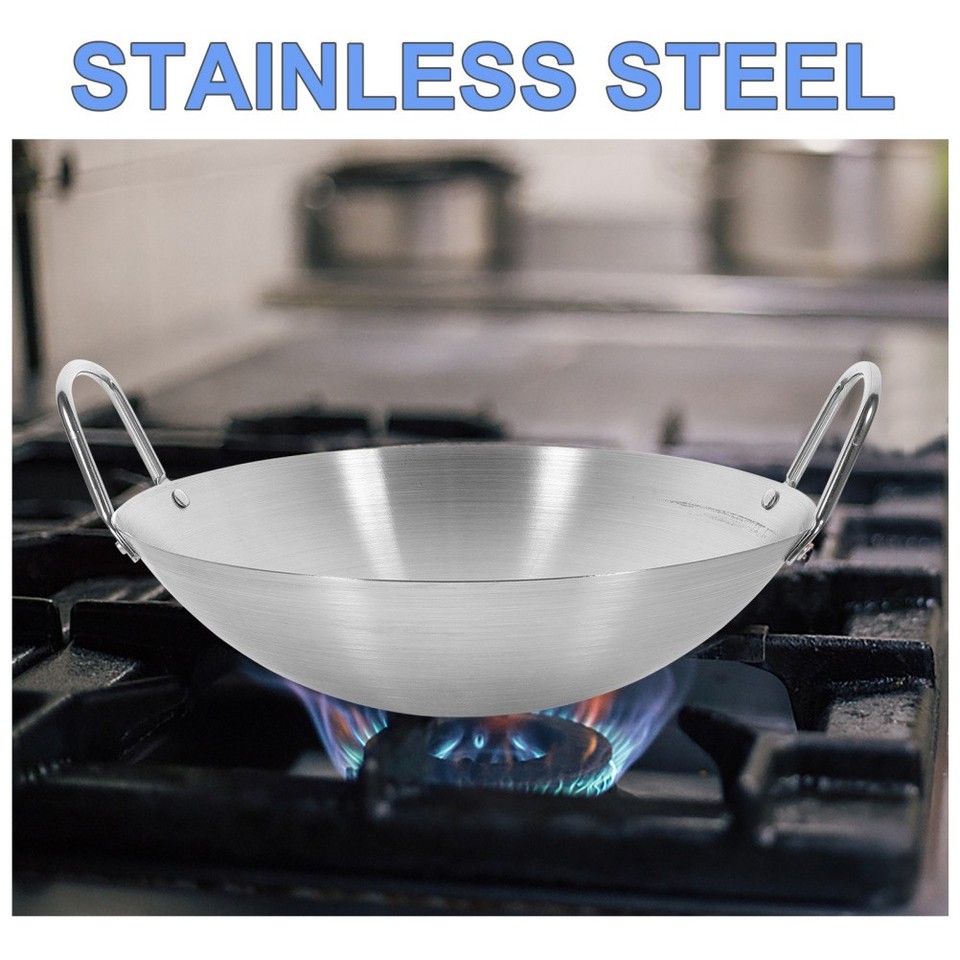 Stainless Steel Wok Pan Stir Fry Woks Stir-fry Pans Heavy Bottom | eBay ...