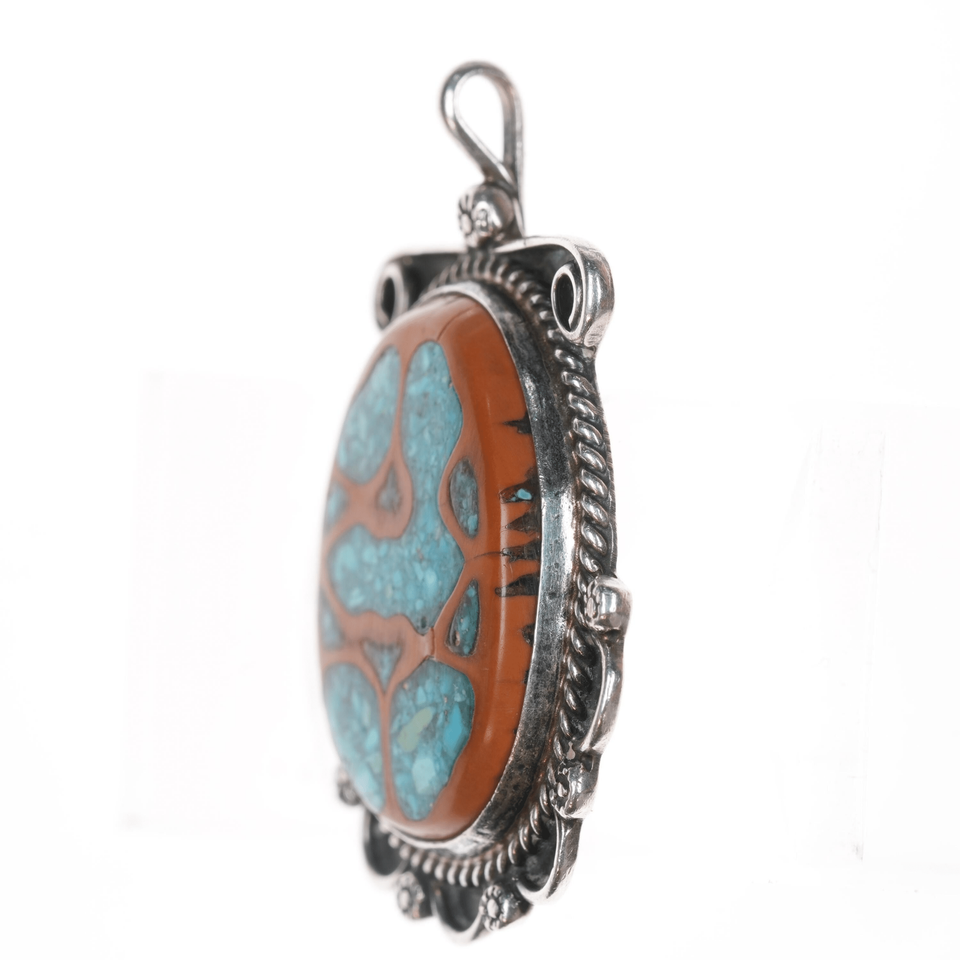 60's-70's Navajo sterling walnut shell turquoise chip inlay pendant | eBay