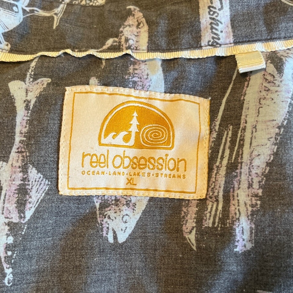 Reel Obsession Button Down Fishing Shirt Men's XL Short Sleeve Lake ...