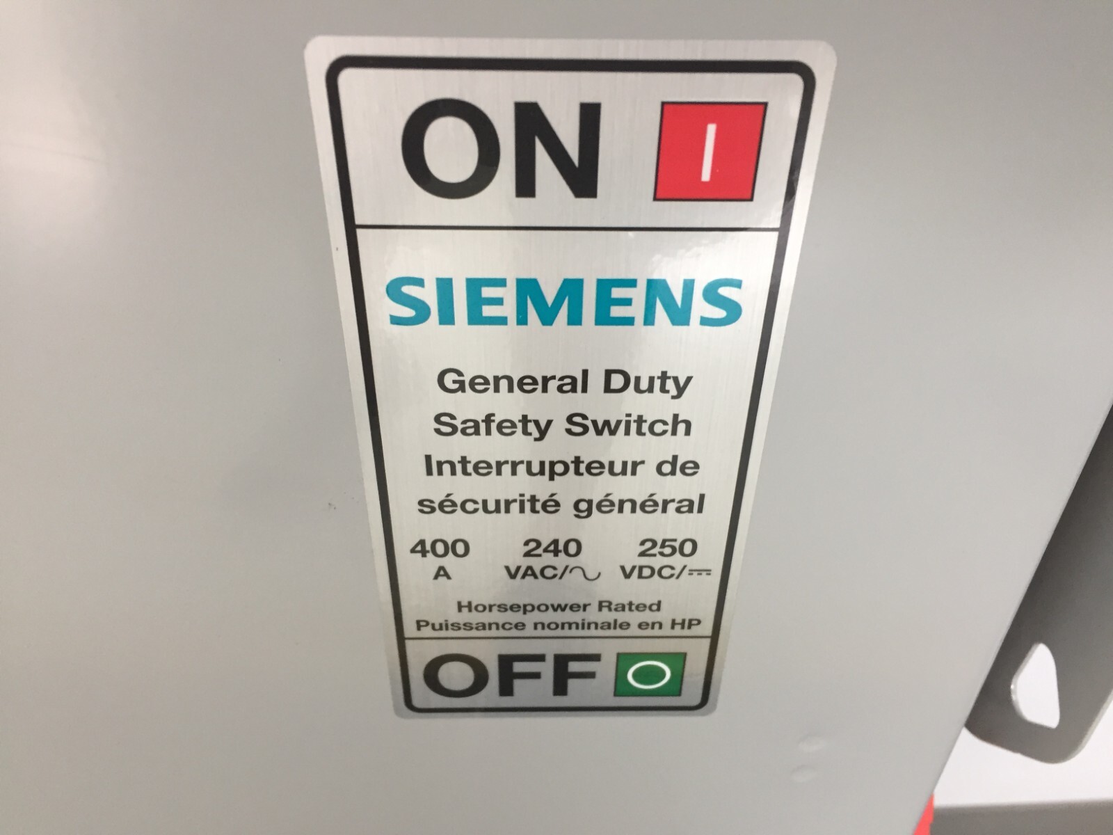 SIEMENS GF225NA 400 AMP 240 VOLT SINGLE PHASE FUSED "INDOOR" DISCONNECT ...