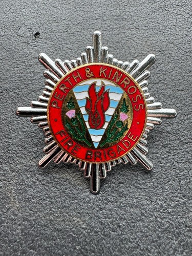OBSOLETE Perth & Kinross Fire Brigade Coat of Arms Crest Enamel Cap Hat ...