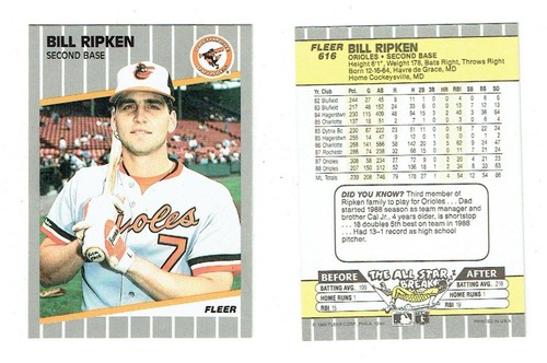 Bill Ripken 1989 Fleer Rookie Baseball Card #616 RARE ---k Face ERROR ...