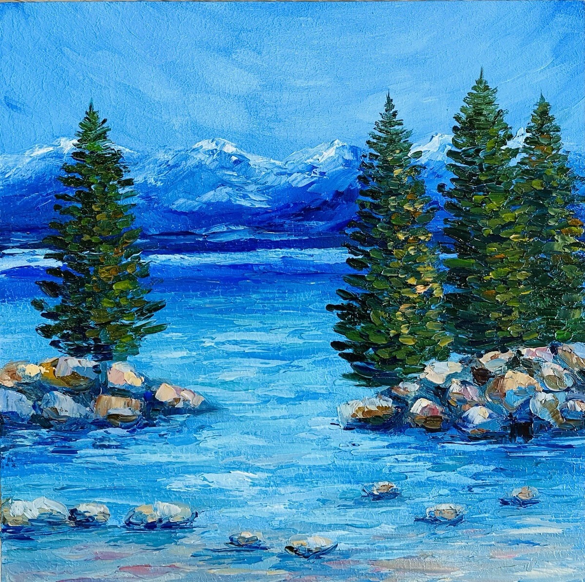 Oil Painting Evergreen Trees