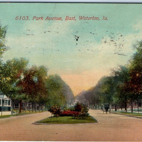 c1910s Waterloo, IA Park Avenue Look East Litho Photo Postcard Vtg Ave ...