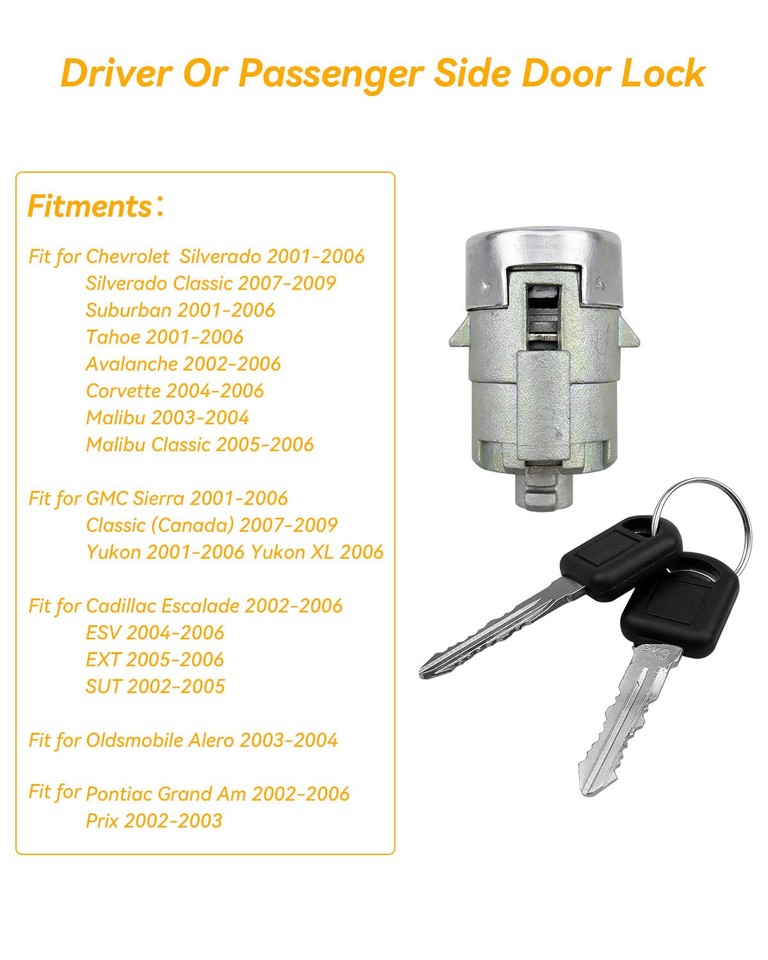 Driver or Passenger Door Locks 15298924, Door Lock Cylinder with Key ...