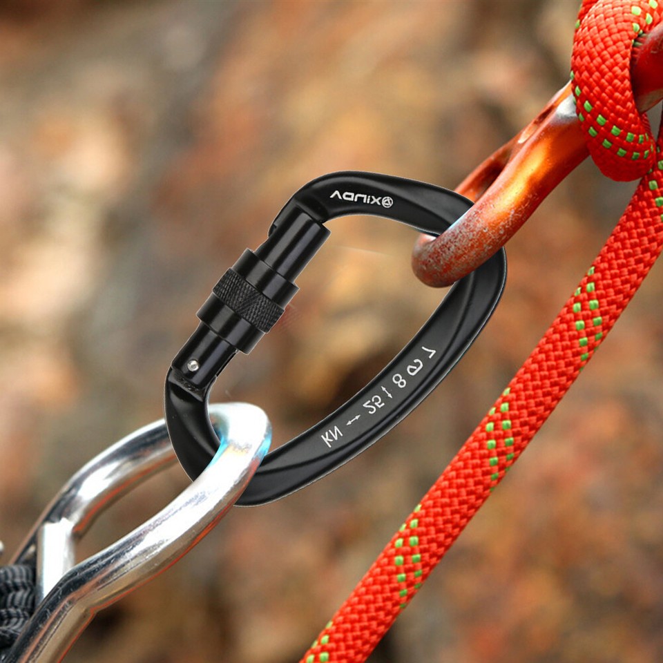 25KN Aluminum D Shape Safety Quick Lock Carabiner Outdoor Rock Climbing ...