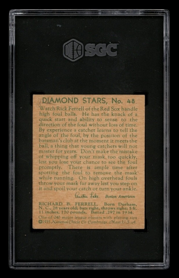 1934-36 Diamond Stars Set-Break # 48 - Rick Ferrell 1935 SGC AUTHENTIC ...