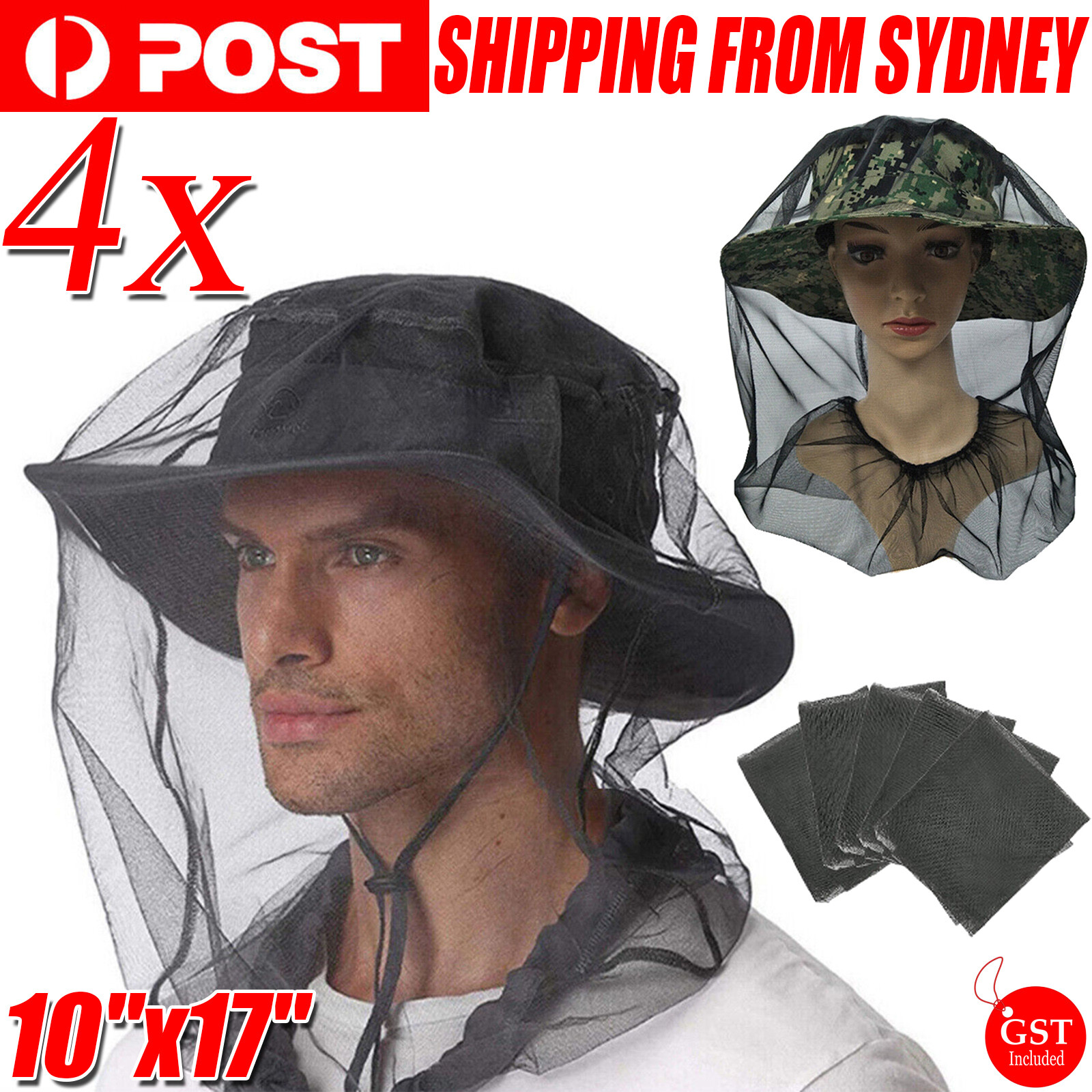 Mosquito Fly Head Net Mesh Hat Bee Insect Bug Mozzie Protector Outdoor ...
