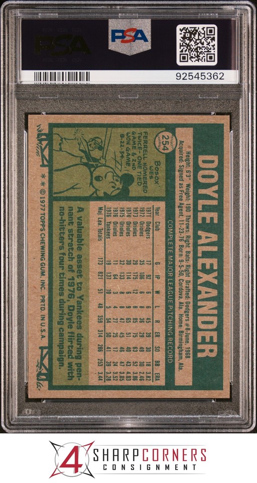 1977 TOPPS #254 DOYLE ALEXANDER RANGERS PSA 8 B4131383-362 | eBay