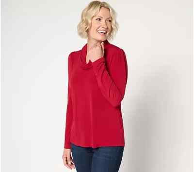 Susan Graver Liquid Knit Cowl-Neck Long Sleeve Top Red Currant 2X ...