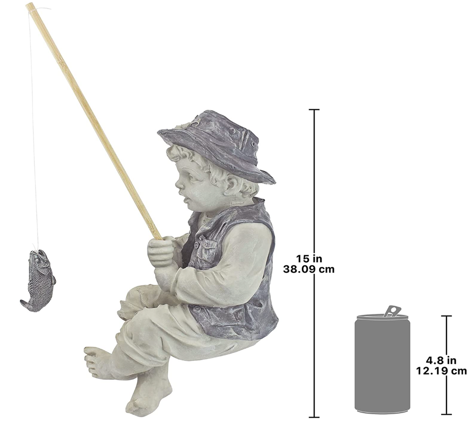 Pond Boy Fishing Statue Accent Garden Decor Lawn Sculpture Fisher Man ...