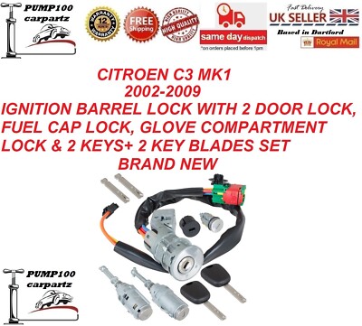 IGNITION FOR CITROEN C3 STARTER BARREL & 2 DOOR LOCK & FUEL CAP LOCK ...