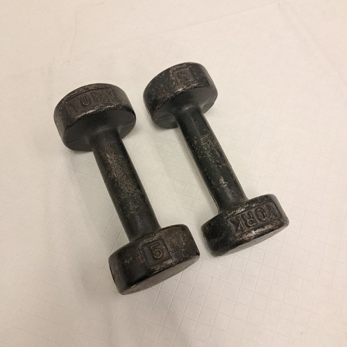 Vintage York Barbell Pair 5lb Cast Iron roundhead Dumbbells USA stamp ...