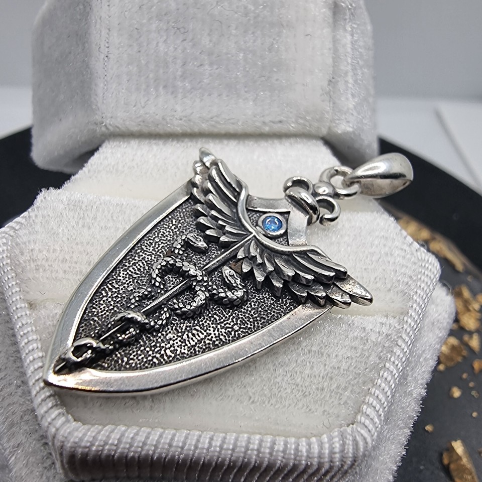 Caduceus Double Snake Wing NHS Medical Symbol Pendant 925 Sterling ...