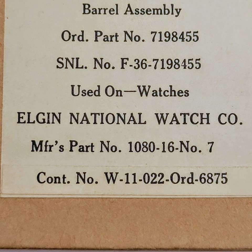 ELGIN 16S MILITARY ORD POCKET WATCH BARREL ASSEMBLY MAINSPRING CIRCA ...