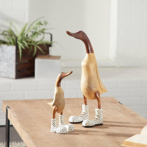 Set of 2 Whimsical Duck Sculptures in Polka Dot Boots Bamboo Statues ...