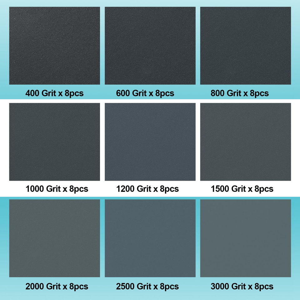 72 Pcs Sandpaper Set Wet and Dry Sanding Paper, Assorted Grit 400 600 ...