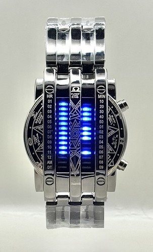 Binary Matrix Blue LED Digital Silver Plated Stainless Steel Men’s ...