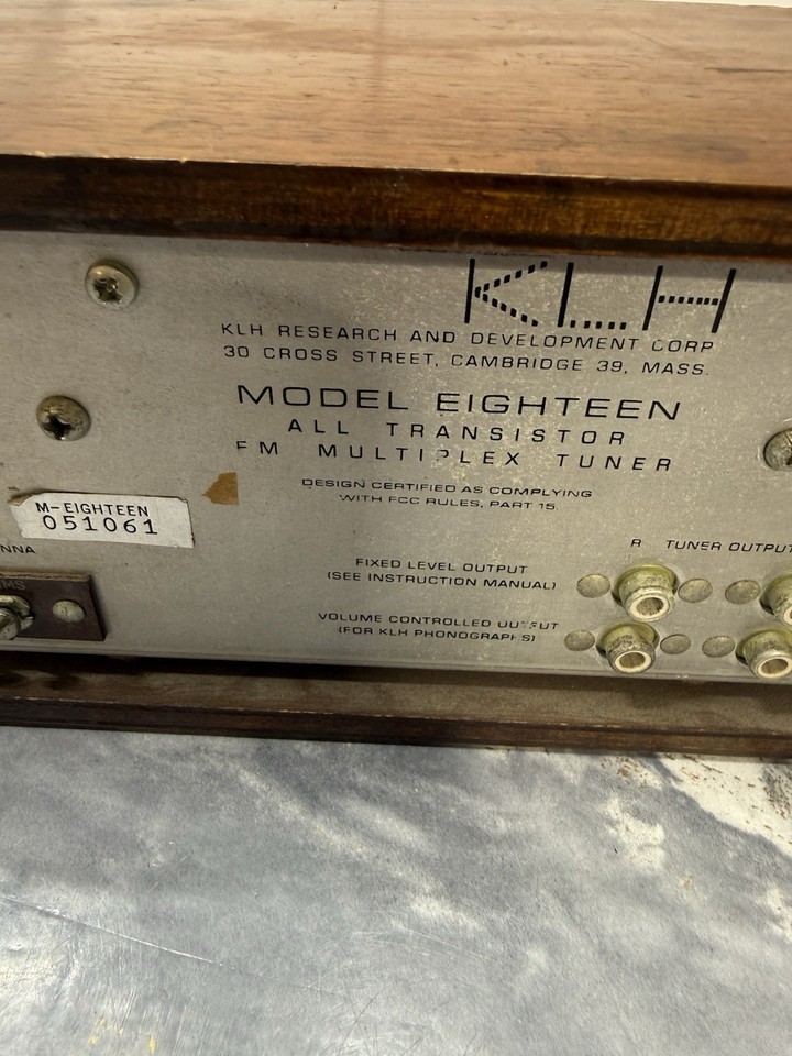 Vtg KLH "Model Eighteen" All Transistor FM MULTIPLEX TUNER /18 FOR PART ...