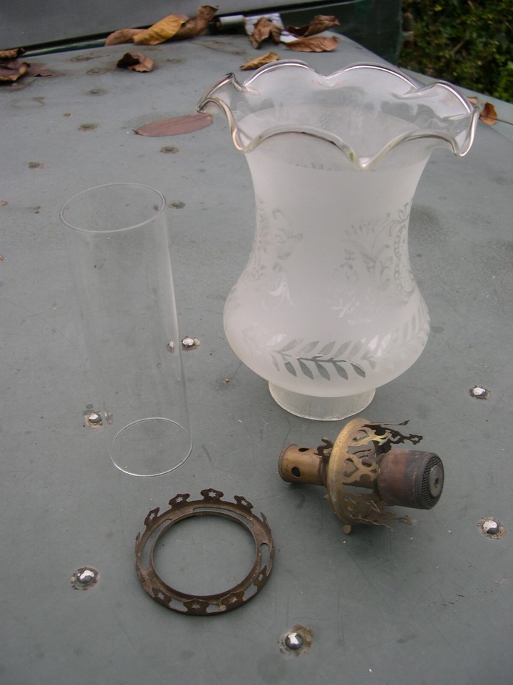 SPARE INCANDESCENT UPRIGHT MANTLE GAS LIGHT BURNER WITH GLASS CHIMNEY ...