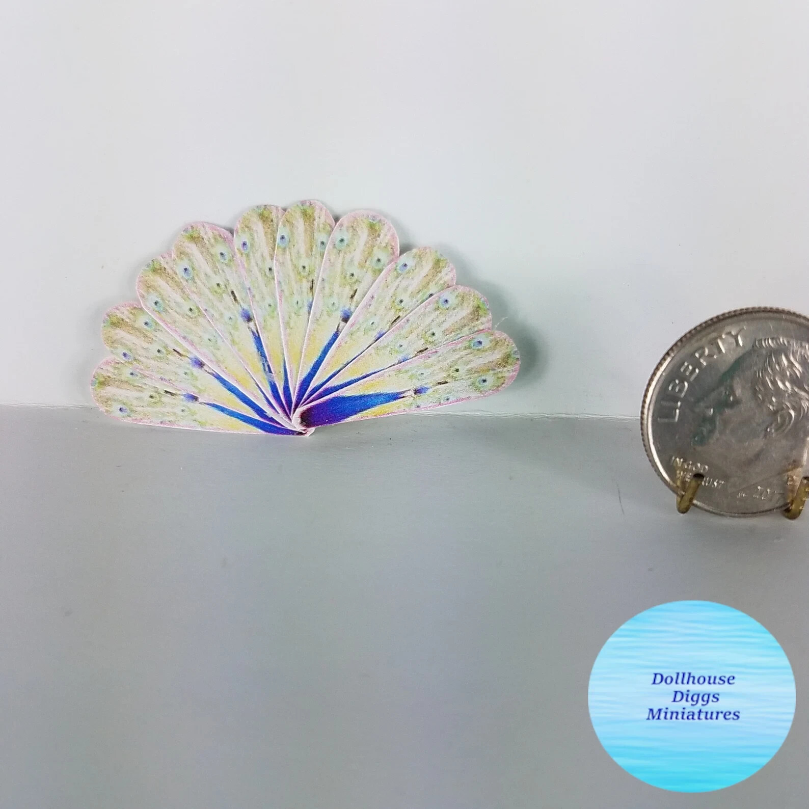 Miniature Paper Hand Fan Dollhouse Wall Art 1:12 Scale Artisan Peacock ...