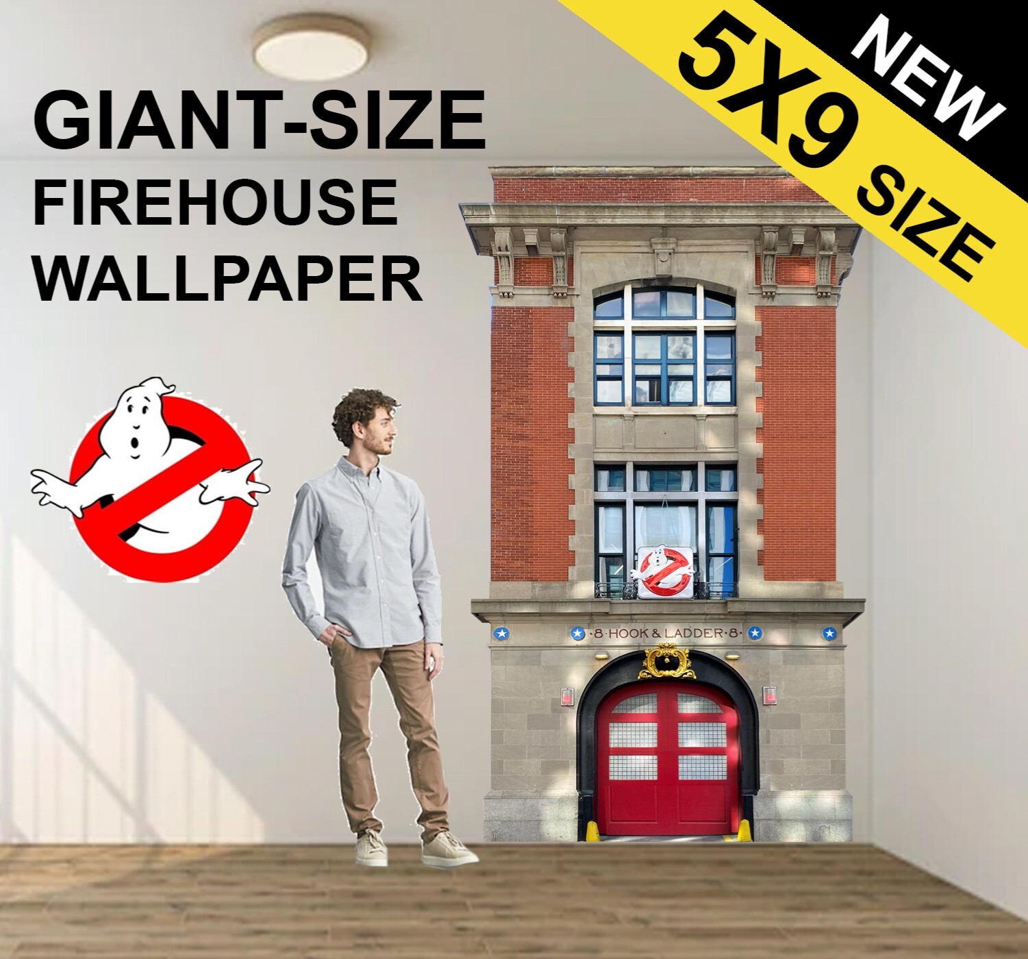New! FIREHOUSE CUSTOMIZABLE Wallpaper vynil Ecto1 GB fan! GIANT 5x9 ...