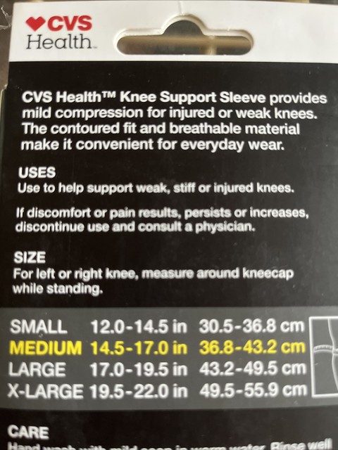 CVS Health Knee Support Sleeve Mild Compression Size Medium for sale ...