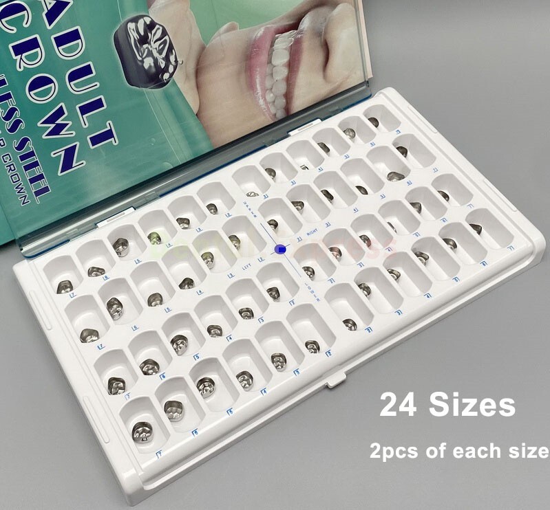 48Pcs Stainless Steel Dental Molar Crowns for Adult Preformed Metal ...