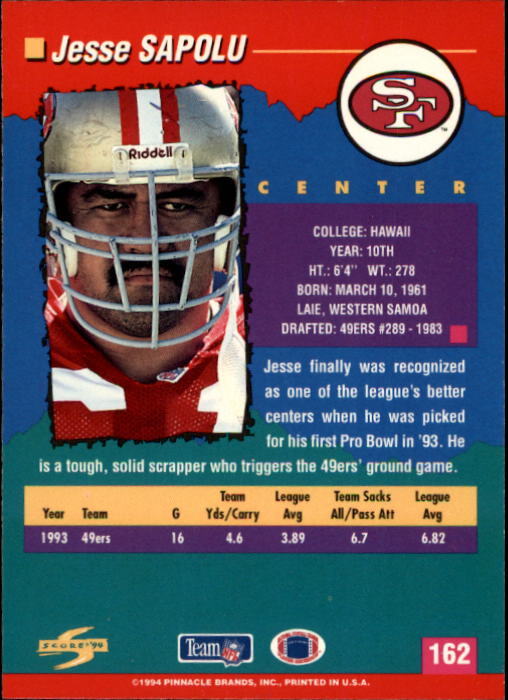 1994 Score #162 Jesse Sapolu - NM | eBay