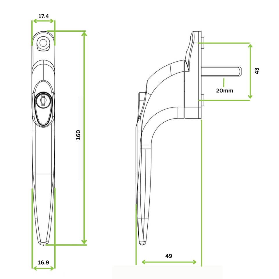 Yale PVC Window Handle Inline Double Glazing Universal Key Locking ...